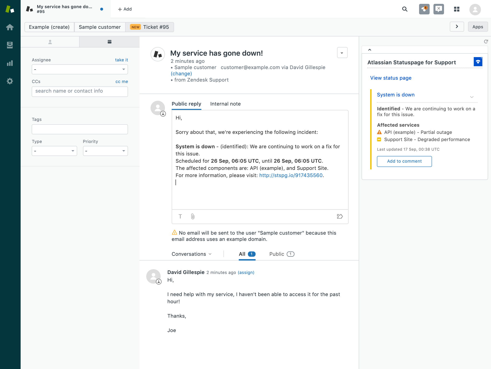 Atlassian Statuspage for Support App Integration with Zendesk Support